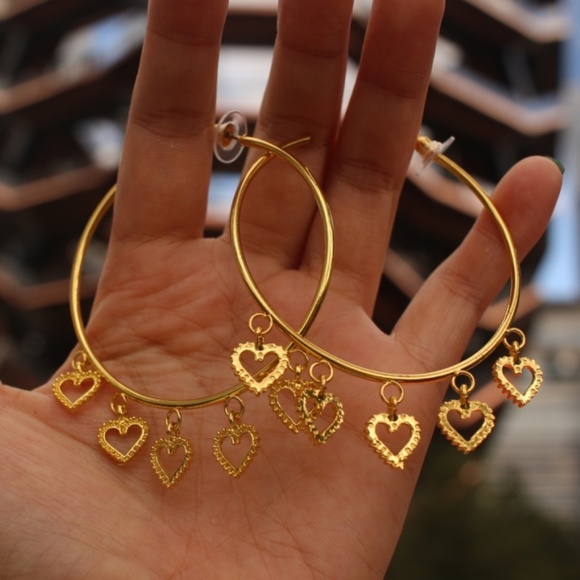 Jewelry | New Large Gold Hoops Heart Round Big | Poshmark